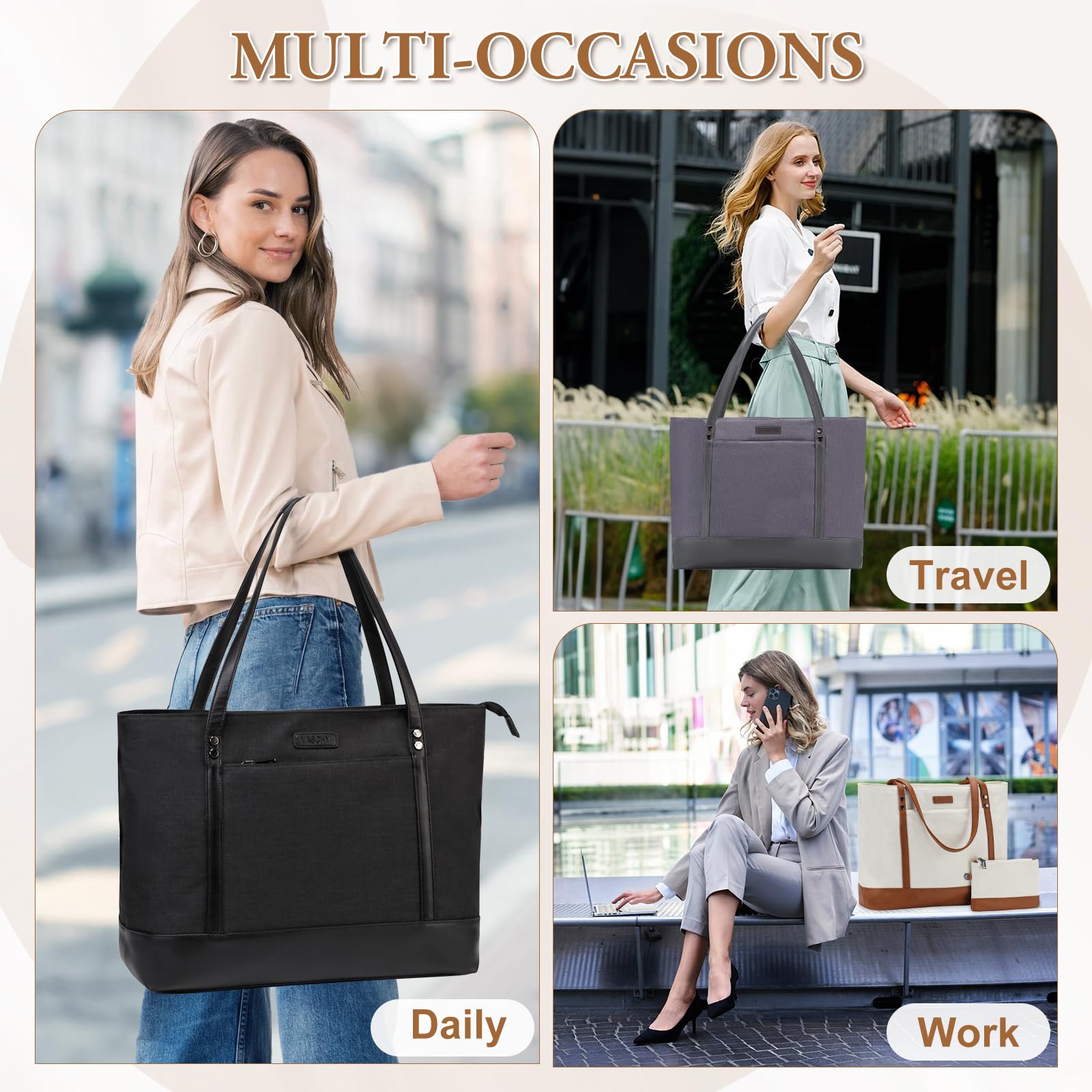 VASCHY Laptop Tote Bag for Women, Large 15.6inch Computer Teacher Bag Purse Briefcase for Travel,Work,Business,Office Black