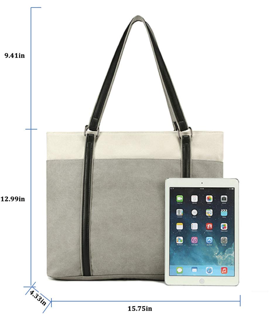 Wxnow Laptop Tote Bag 15.6 Inch Laptop Bag for Women Teacher Large Laptop Organizer Bag Waterproof Briefcase Shoulder Bag for Work Grey