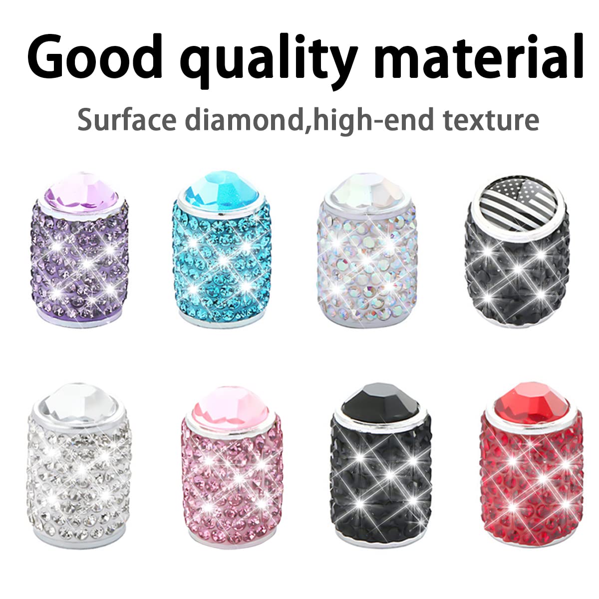 zipelo Bling Valve Stem Caps, 4 Pack Crystal Rhinestone Car Tire Valve Covers, Dustproof Stem Cap for Auto Wheel, Sparkling Tire Air Valves Cover, Universal for Most Vehicles (White)