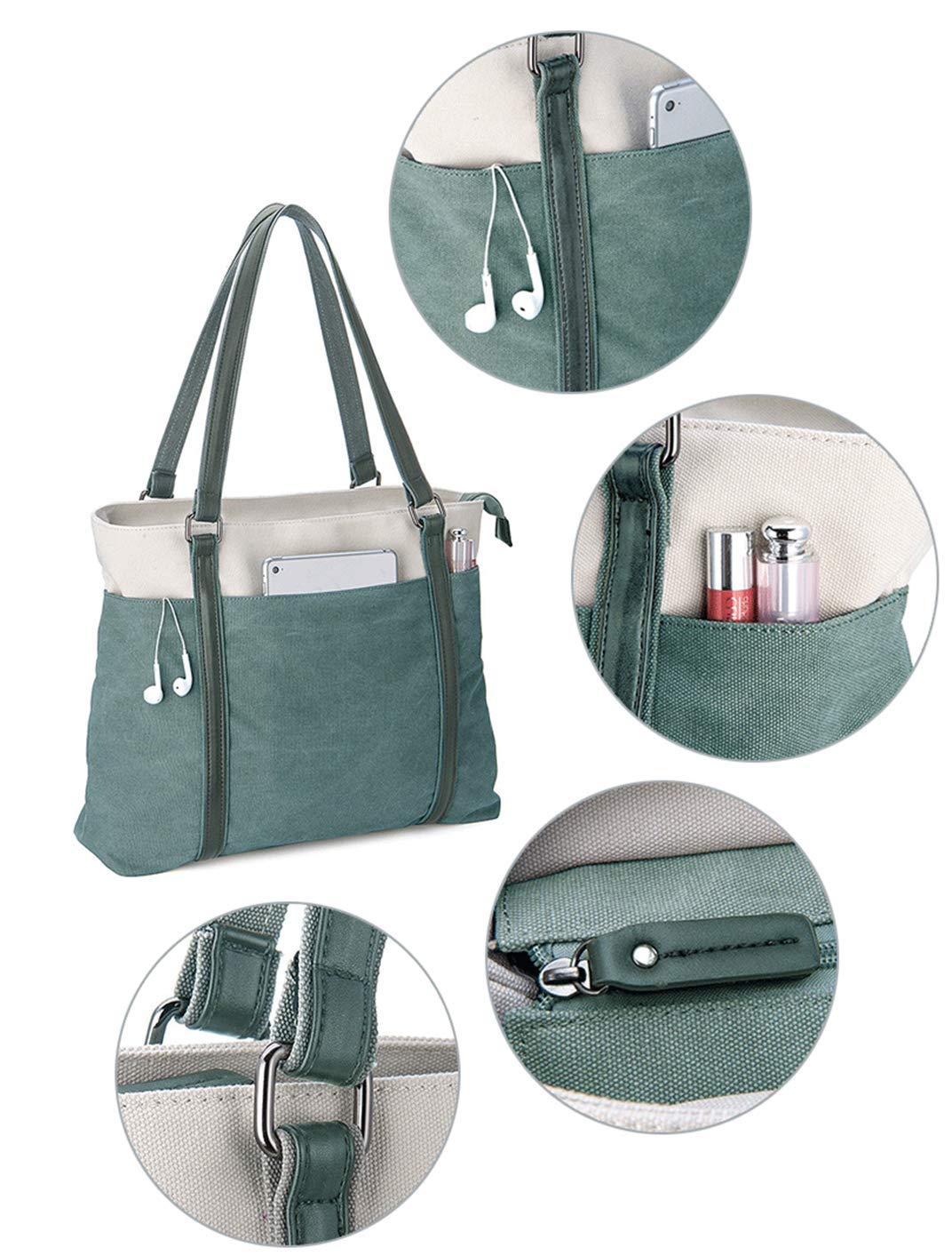 Wxnow Laptop Tote Bag 15.6 Inch Laptop Bag for Women Teacher Large Laptop Organizer Bag Waterproof Briefcase Shoulder Bag for Work Grey