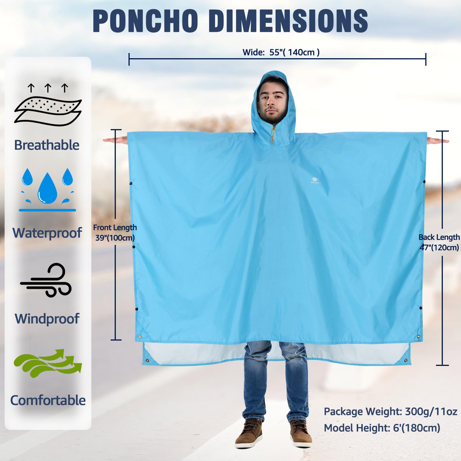 ANYOO Hooded Rain Poncho for Adults Waterproof Lightweight Rain Coats for Men Women Reusable Rain Jacket for Emergency Camping Outdoor Activities