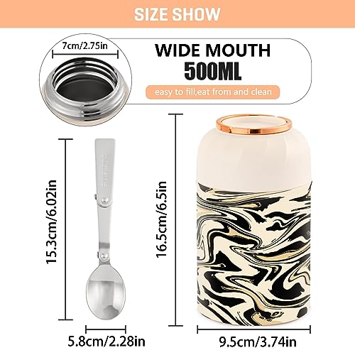 CUPADA Leopard Skin Texture Food Jar for Hot and Cold, Fluid Insulated Food Jars Vacuum 17OZ with Folding Spoon for Work Trip Picnic Camping