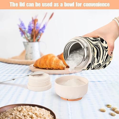 CUPADA Leopard Skin Texture Food Jar for Hot and Cold, Fluid Insulated Food Jars Vacuum 17OZ with Folding Spoon for Work Trip Picnic Camping