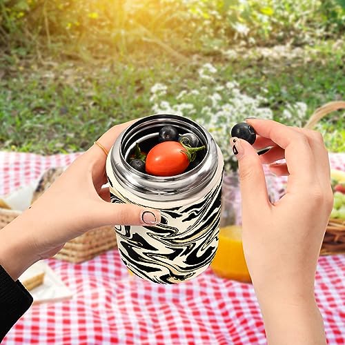 CUPADA Leopard Skin Texture Food Jar for Hot and Cold, Fluid Insulated Food Jars Vacuum 17OZ with Folding Spoon for Work Trip Picnic Camping