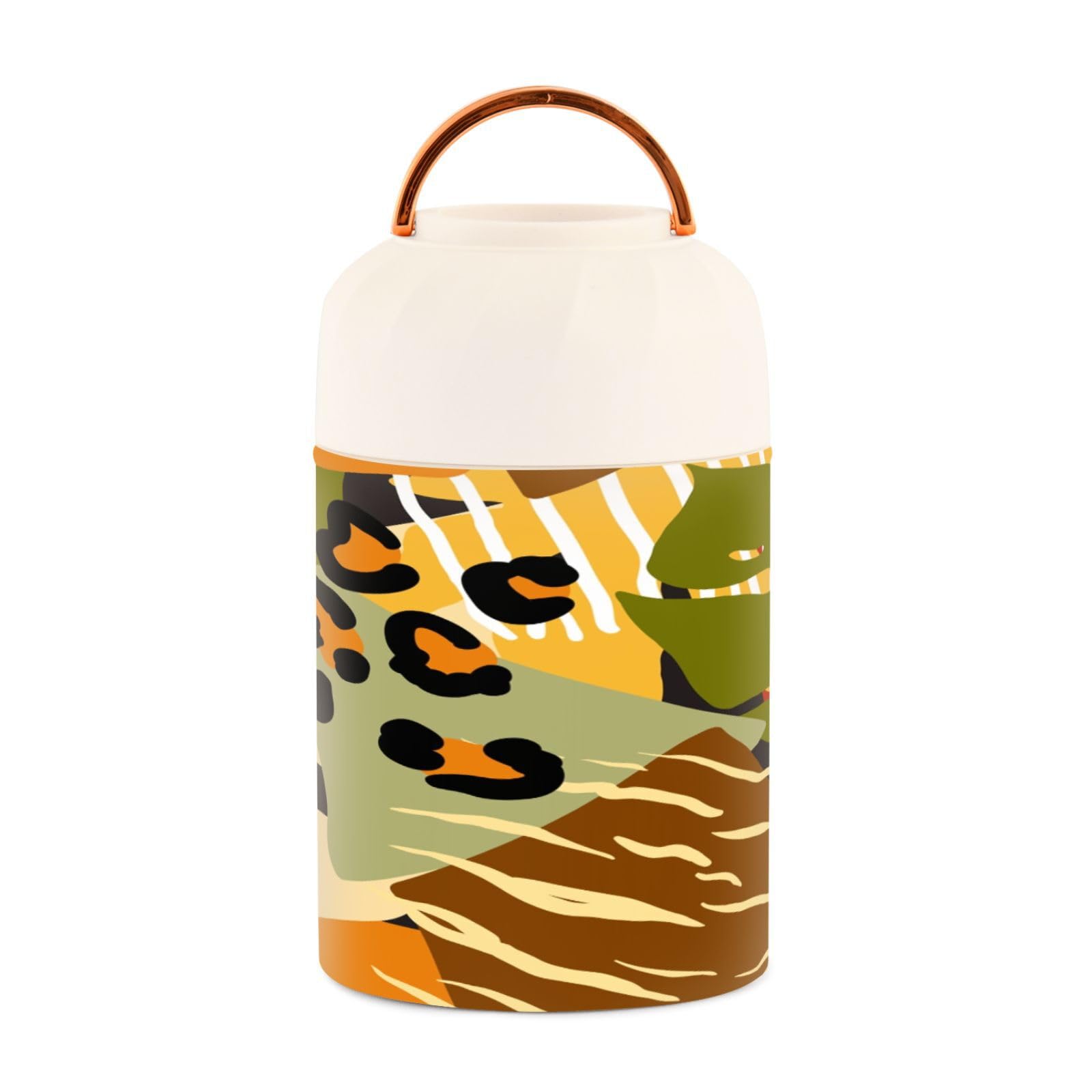 CUPADA Tropical Leaves Food Jar for Hot and Cold, Leopard Skin Insulated Food Jars Vacuum 17OZ with Folding Spoon for Work Trip Picnic Camping