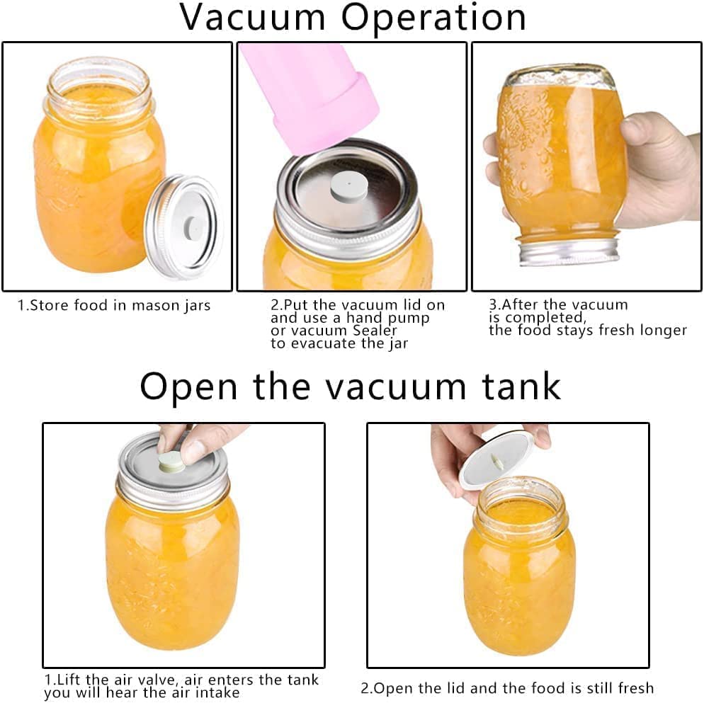 SOCTKE Mason Jar Vacuum Sealer Set,6PCS Stainless Steel Lid SplitType with Vacuum Valve,with Leak proof & Airtight Seal Features,Use for Food StorageFreshFermentation(with Hose and Manual Vacuum