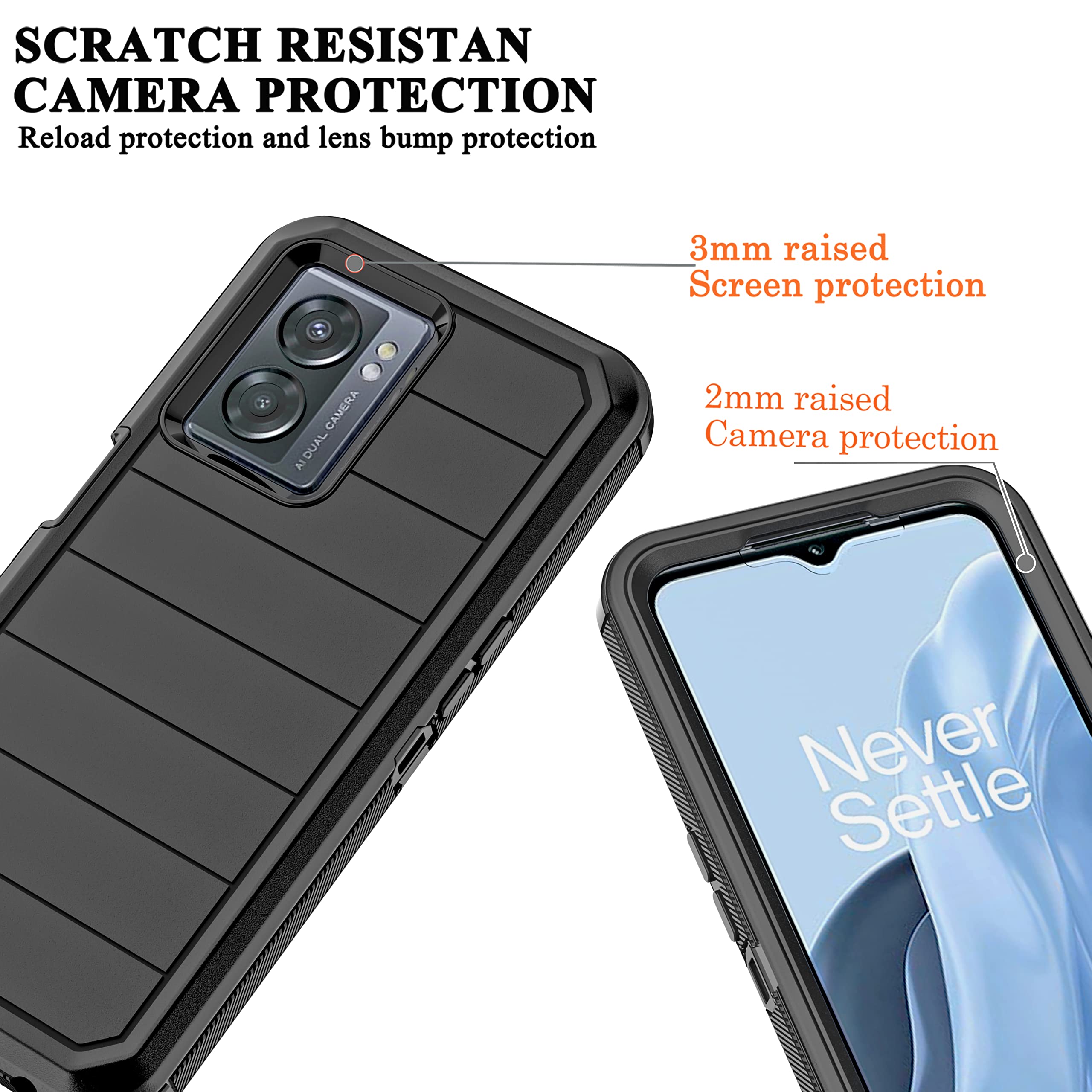 YmhxcY for OnePlus Nord N300 5G Case with Built in Screen Protector/Drop Proof 3-Layer Durable Cover,Shockproof Drop Protection Solid Rubber Case for OnePlus Nord N300 5G-Black