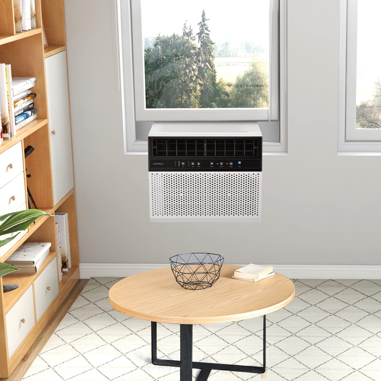 COSTWAY 10000 BTU Window Air Conditioner, Over the Sill AC with Energy Saver Modes, Handy Remote, Touchable LED Control Panel, up to 250 Sq.Ft. Window AC Unit, Ultra Quiet Operation