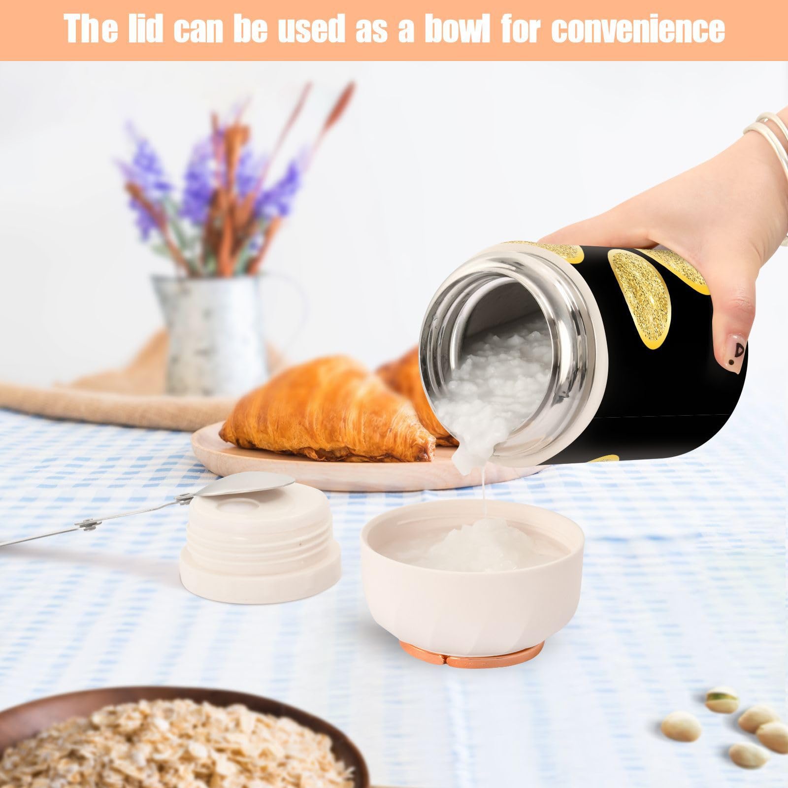CUPADA Dog Paw Glitter Food Jar for Hot and Cold, Gold Insulated Food Jars Vacuum 17OZ with Folding Spoon for Work Trip Picnic Camping