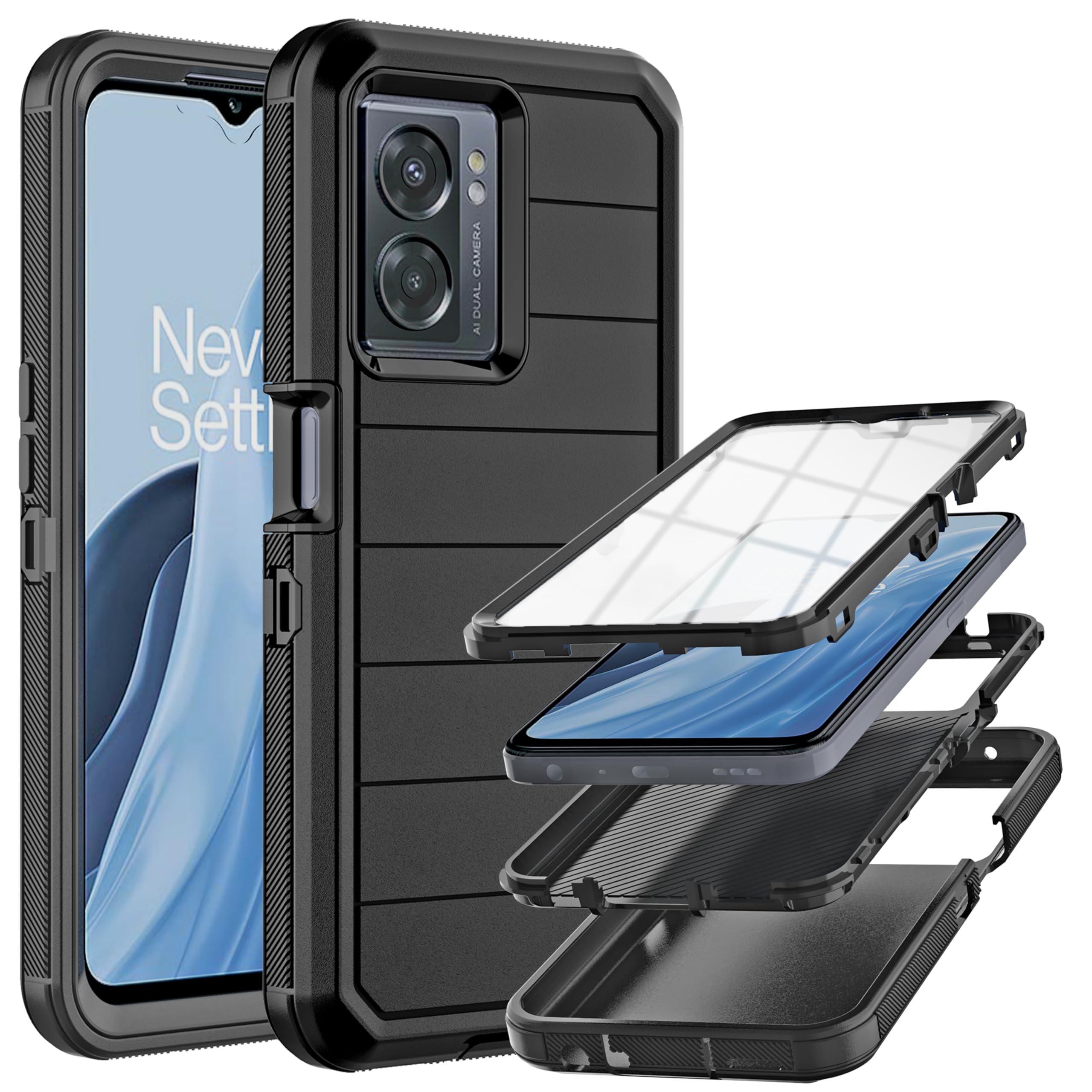 YmhxcY for OnePlus Nord N300 5G Case with Built in Screen Protector/Drop Proof 3-Layer Durable Cover,Shockproof Drop Protection Solid Rubber Case for OnePlus Nord N300 5G-Black