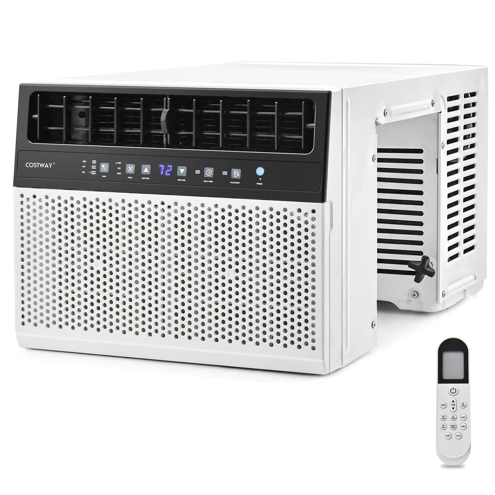 COSTWAY 10000 BTU Window Air Conditioner, Over the Sill AC with Energy Saver Modes, Handy Remote, Touchable LED Control Panel, up to 250 Sq.Ft. Window AC Unit, Ultra Quiet Operation