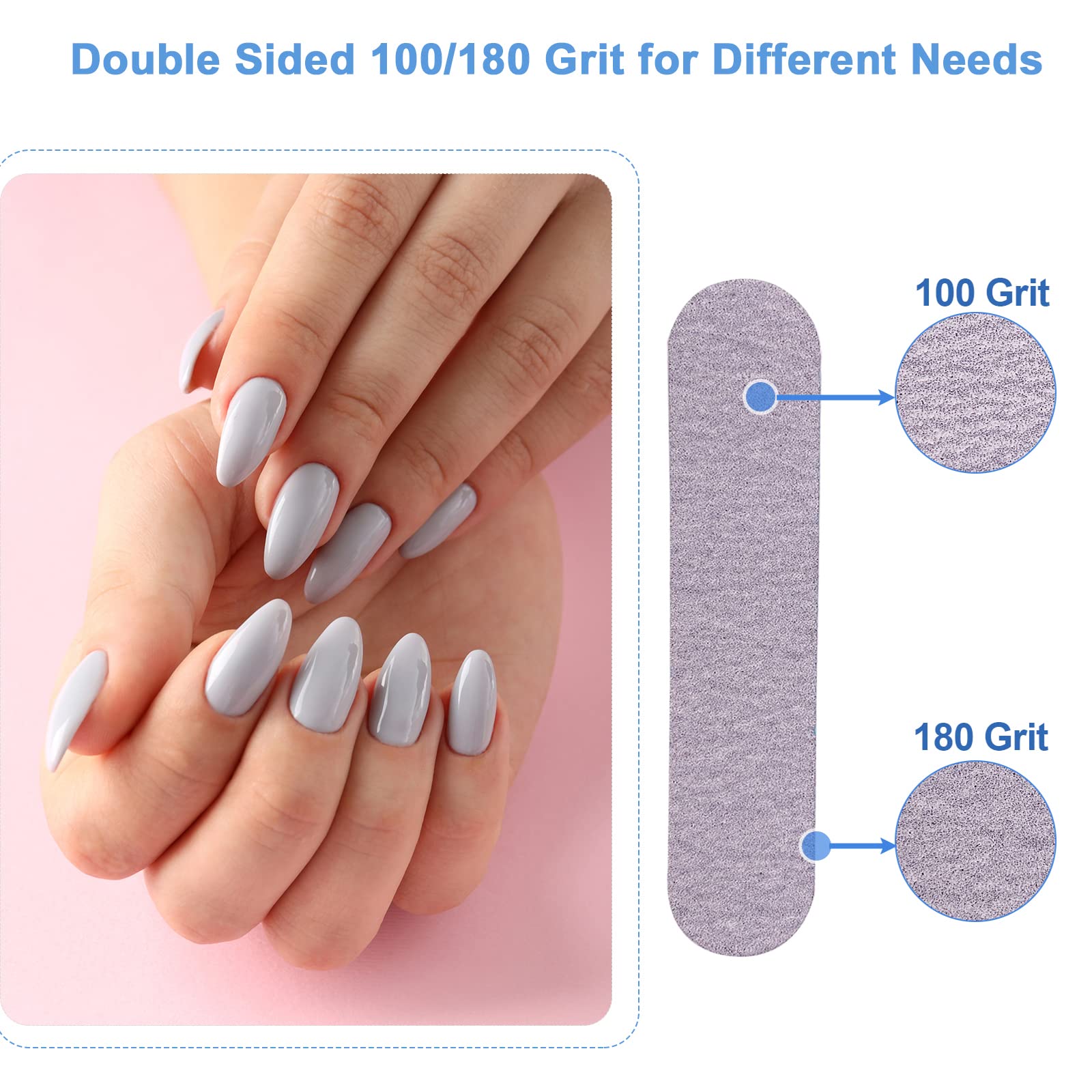 Nail Files (50 Pack), 3.6 Inches Emery Board Nail Files for Acrylic and Natural Nails, 100/180 Grit Small Double Sided Fingernail Filer Bulk Mini Professional Finger Nail Filer Manicure Set Gray