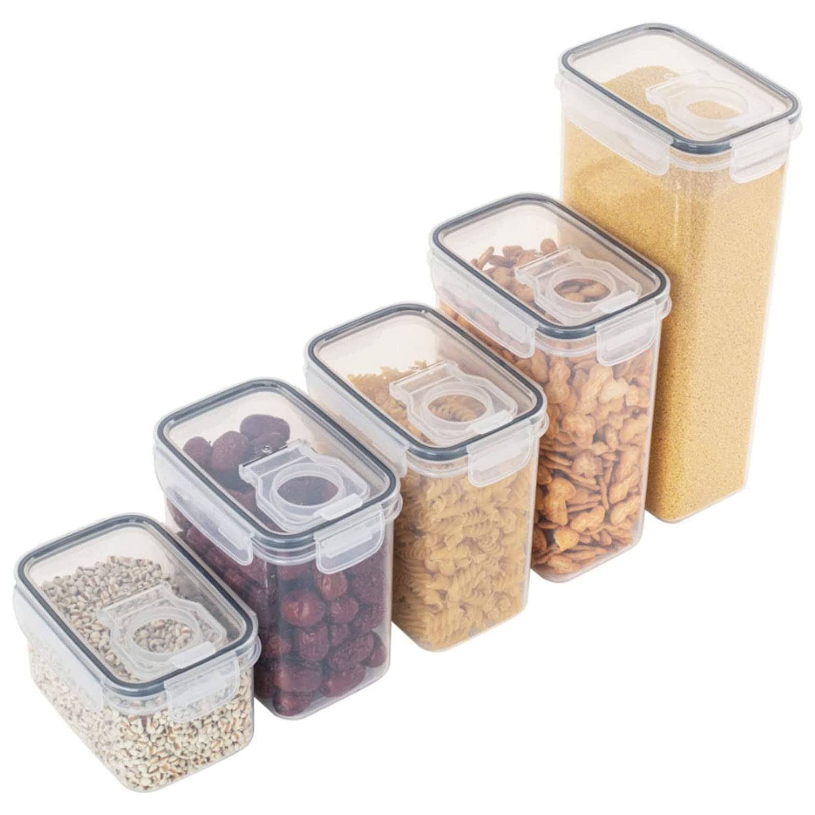 5 Kind of Size Single Plastic Clear Storage Jars Vacuum Fresh Storage Kitchen Airtight Jars with Lids Proof Crispers