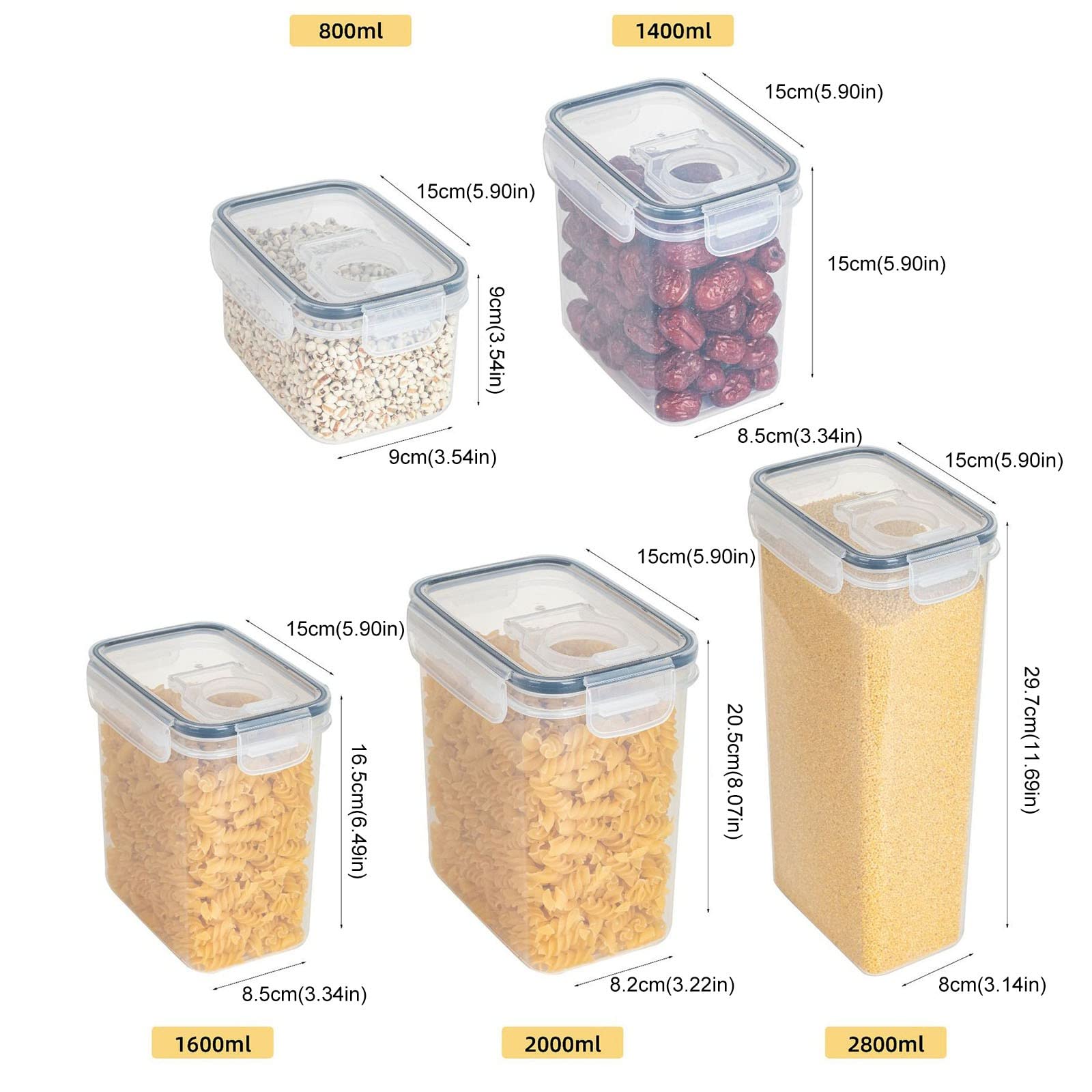 5 Kind of Size Single Plastic Clear Storage Jars Vacuum Fresh Storage Kitchen Airtight Jars with Lids Proof Crispers