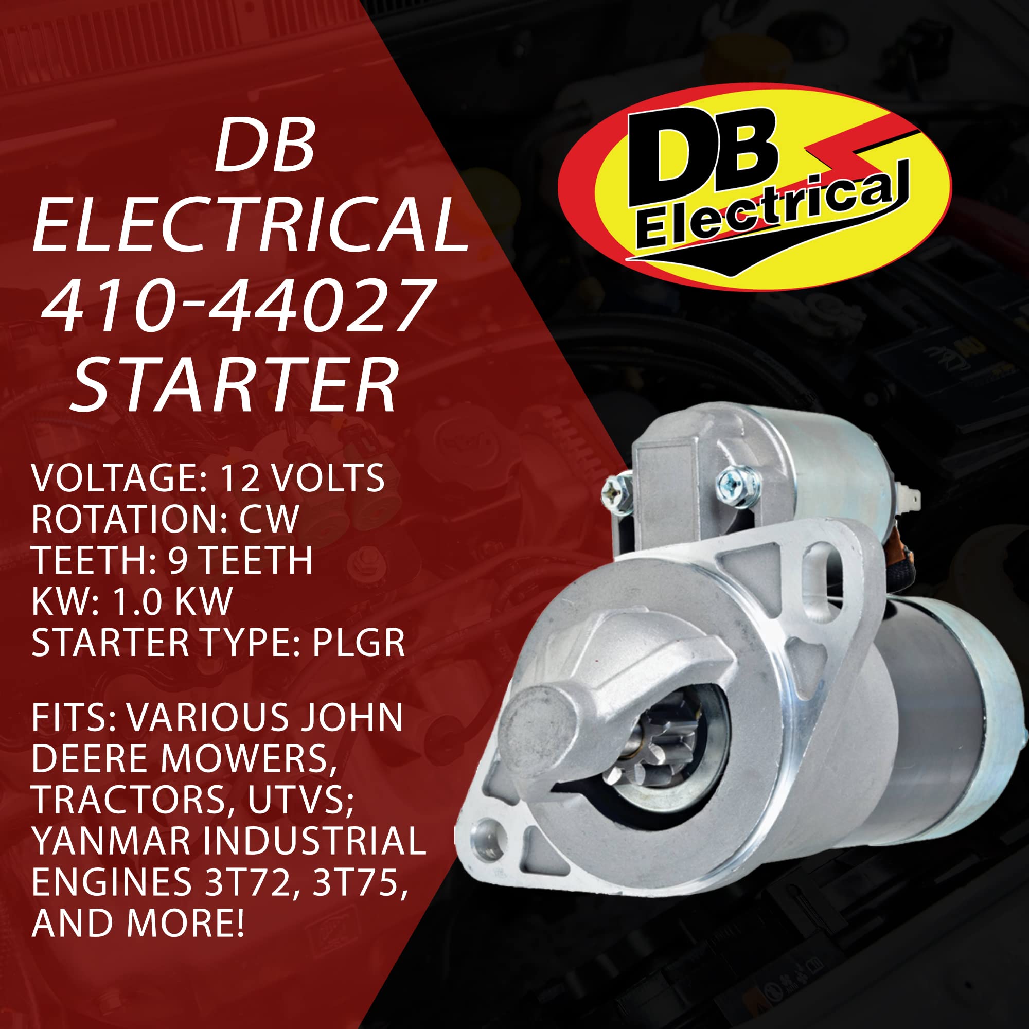 DB Electrical 410-44027 Starter for John Deere Yanmar Tractor Utv 1435 4100 18.5-26Hp