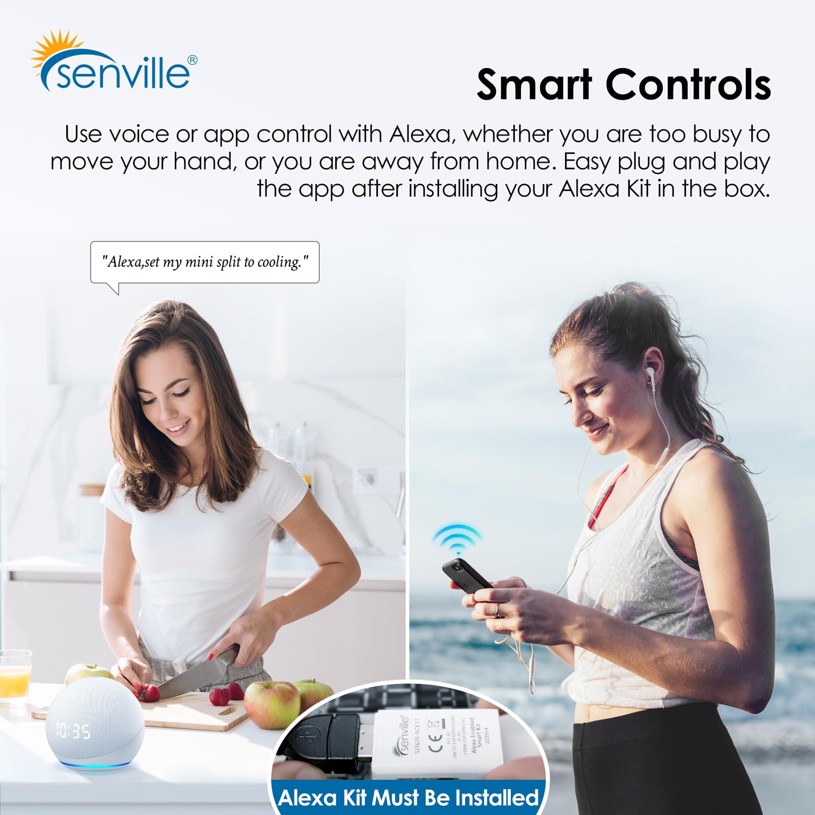 Senville AURA Series Mini Split Air Conditioner Inverter Heat Pump, 33000 BTU, Energy Star, White