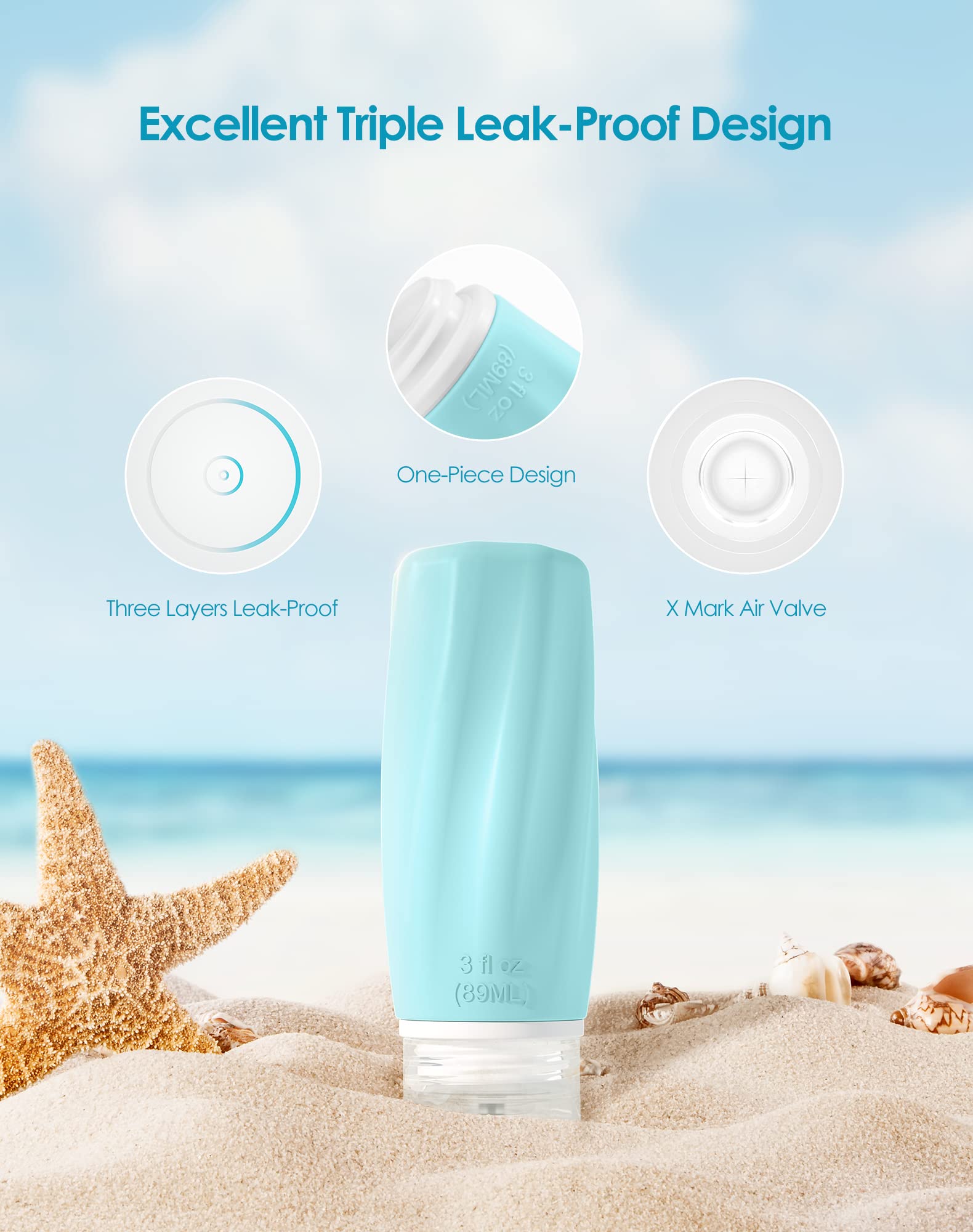 Morfone Travel Bottles Set for Toiletries, TSA Approved Travel Size Containers Leak Proof Refillable Liquid Silicone Squeezable Travel Accessories for Shampoo Conditioner Lotion