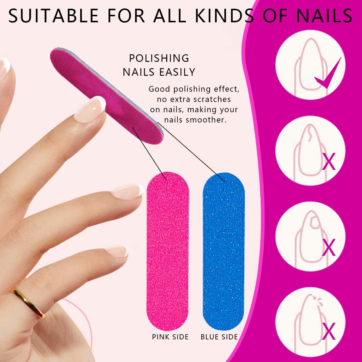KISEER Mini Nail Files Bulk, 100 Pcs Disposable Double Sided Emery Boards Travel Size for Men, Women, Kids (2 Inch)