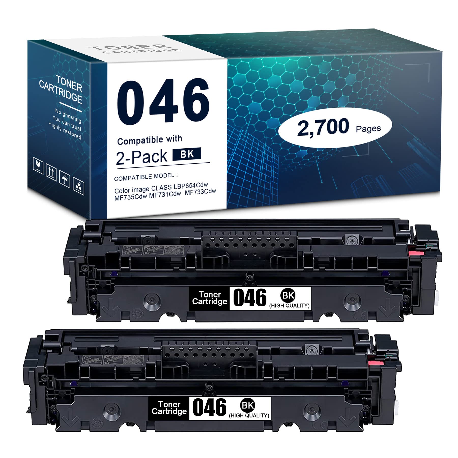 2-Pack Black 046 Compatible for Toner Cartridge Replacement for Canon Color Image Class LBP654Cdw MF735Cdw MF731Cdw MF733Cdw Printer, Toner Cartridge.