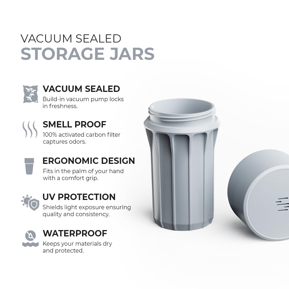 Staze Preserve Vacuum Sealed Storage Jars (148ml) | Patented Smell Proof Containers | Herb Storage & Food Storage Container with UltraViolet Protection -(CLOUD)