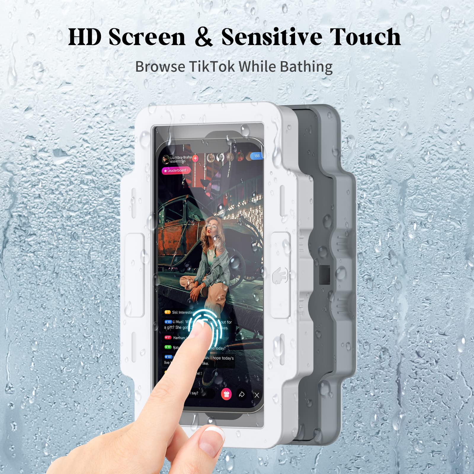 Shower Phone Holder Waterproof 480°Rotation Shower Phone Case Bathroom Wall Mount Phone Holder Adhesive Phone Mount for Shower Wall Mirror Kitchen for iPhone 14 13 12 Pro Max XS XR All 4" - 7" Devices