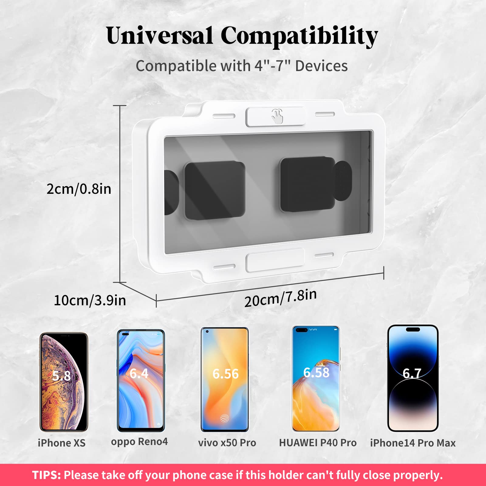 Shower Phone Holder Waterproof 480°Rotation Shower Phone Case Bathroom Wall Mount Phone Holder Adhesive Phone Mount for Shower Wall Mirror Kitchen for iPhone 14 13 12 Pro Max XS XR All 4" - 7" Devices