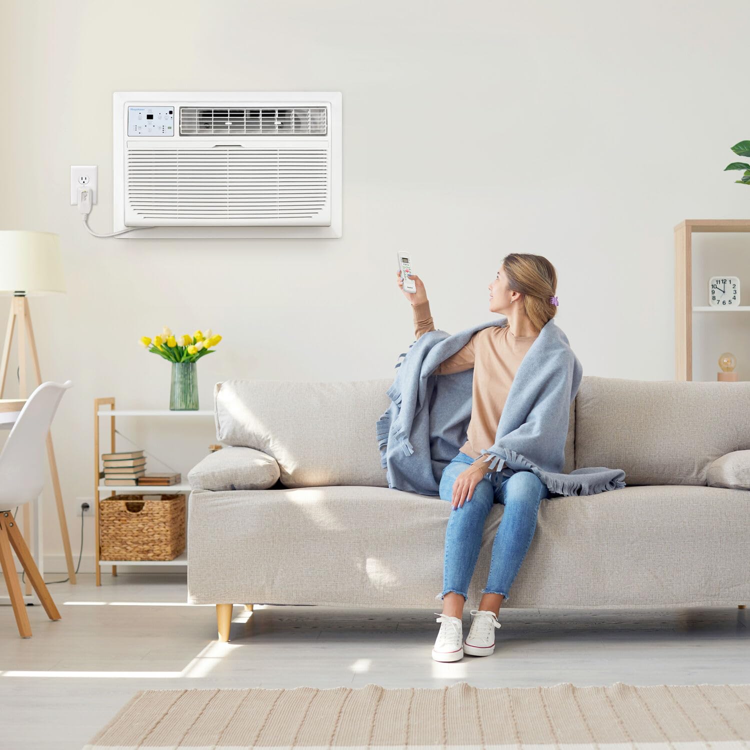 Keystone 14,000 BTU Wall Mounted AC Unit and Dehumidifier, 230V, Wall Unit for Bedroom, Garage, Nursery, and Large Rooms up to 700 Sq.Ft., AC Wall Unit with Remote Control