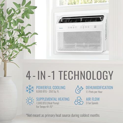 Keystone 8,000 BTU Window Inverter Air Conditioner with Supplemental Heat, 115V, AC for Apartment and Medium Rooms up to 350-Sq. Ft., Quiet, High Efficiency, Energy Star Window AC Unit with Remote