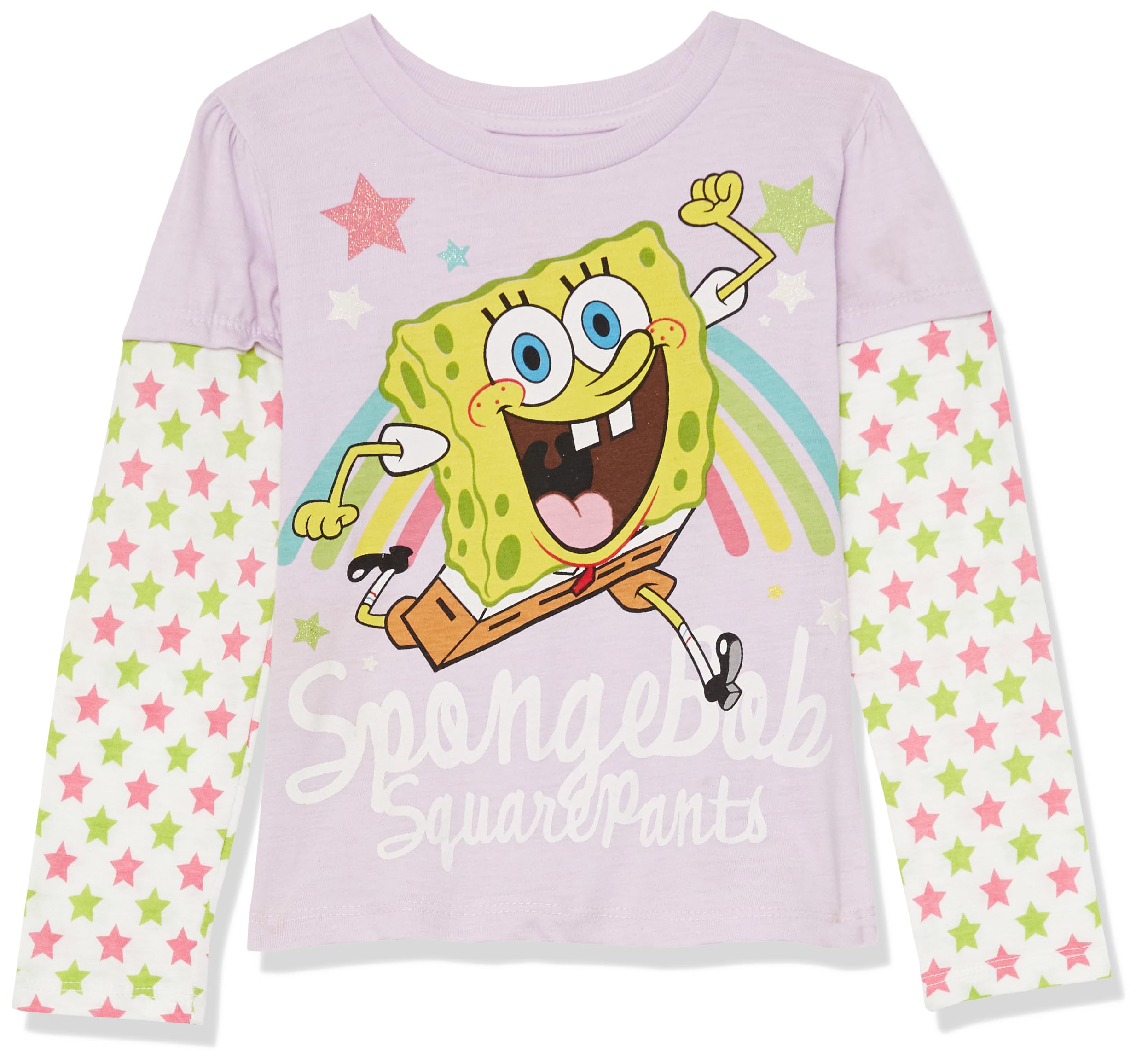 SpongeBob Squarepants Toddler Girls Long Sleeve Two-fer T-Shirt, Lilac/White, 4T
