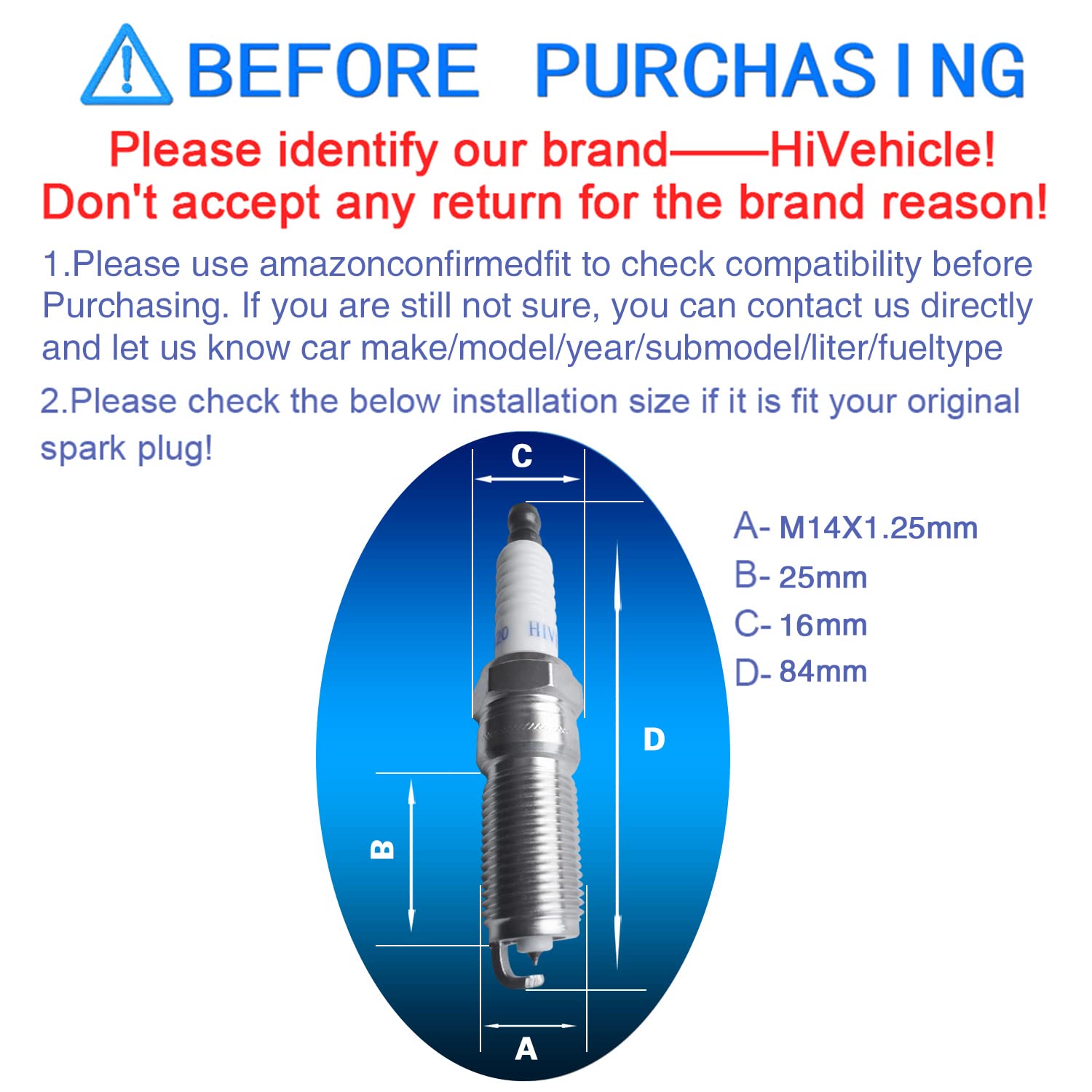 HiVehicle V7420 Iridium Spark Plug – Replacement of #6509 LTR6IX-11,4 Pack