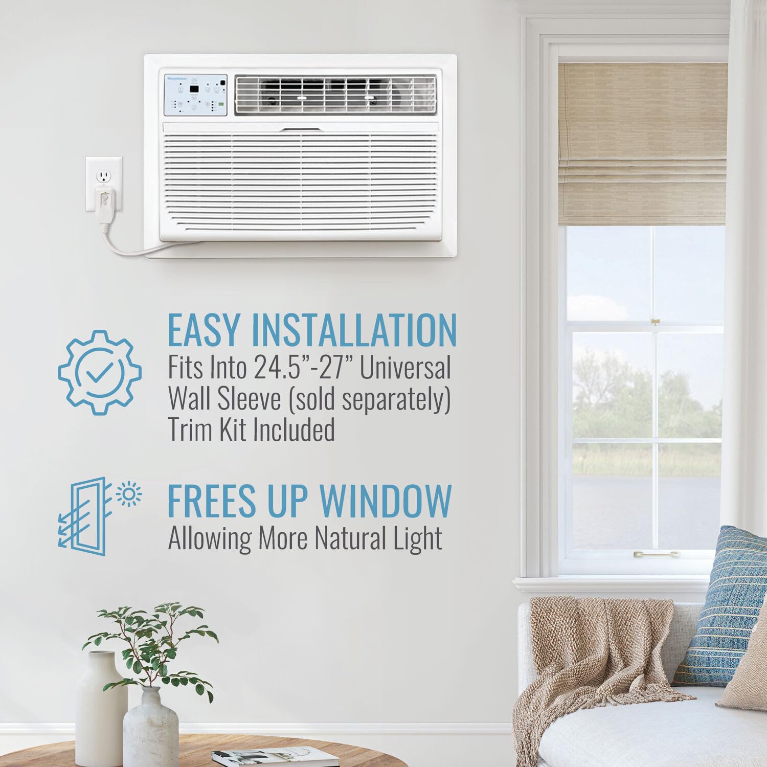 Keystone 14,000 BTU Wall Mounted AC Unit and Dehumidifier, 230V, Wall Unit for Bedroom, Garage, Nursery, and Large Rooms up to 700 Sq.Ft., AC Wall Unit with Remote Control