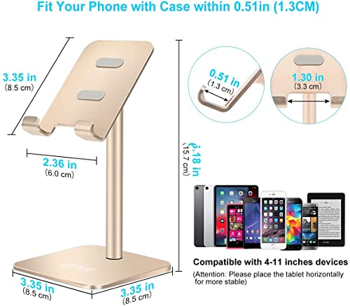 Urmust Cell Phone Stand Angle Adjustable Phone Stand for Desk Phone Holder for Office Tablet Stand Compatible for iPhone 15 14 13 12 11 Pro Max X Xr 8 Plus 7 6(Light Gold)