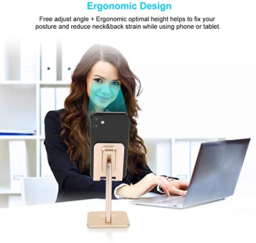 Urmust Cell Phone Stand Angle Adjustable Phone Stand for Desk Phone Holder for Office Tablet Stand Compatible for iPhone 15 14 13 12 11 Pro Max X Xr 8 Plus 7 6(Light Gold)