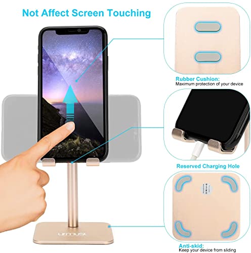 Urmust Cell Phone Stand Angle Adjustable Phone Stand for Desk Phone Holder for Office Tablet Stand Compatible for iPhone 15 14 13 12 11 Pro Max X Xr 8 Plus 7 6(Light Gold)