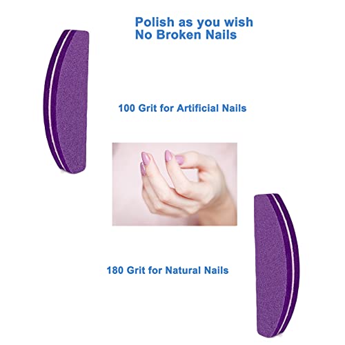 20 PCs Nail Buffers, Double Sided Nail Files Buffer Blocks 100/180 Grit Portable Washable Sanding Buffing File Arc Shape (Purple)