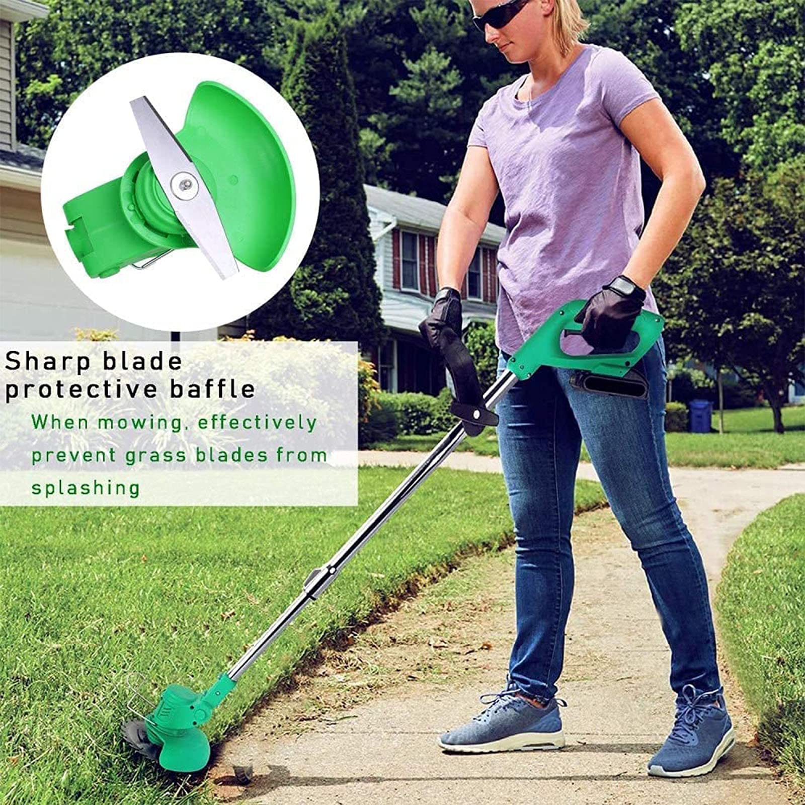 HLCUI Garden Strimmer,24V Cordless Grass Trimmer with Battery and Charger Telescopic Brush Cutter Electric 3-in-1 Lightweight Lawn Edger Tool, Three Kinds Spare Blades, 90° Head Pivots,A