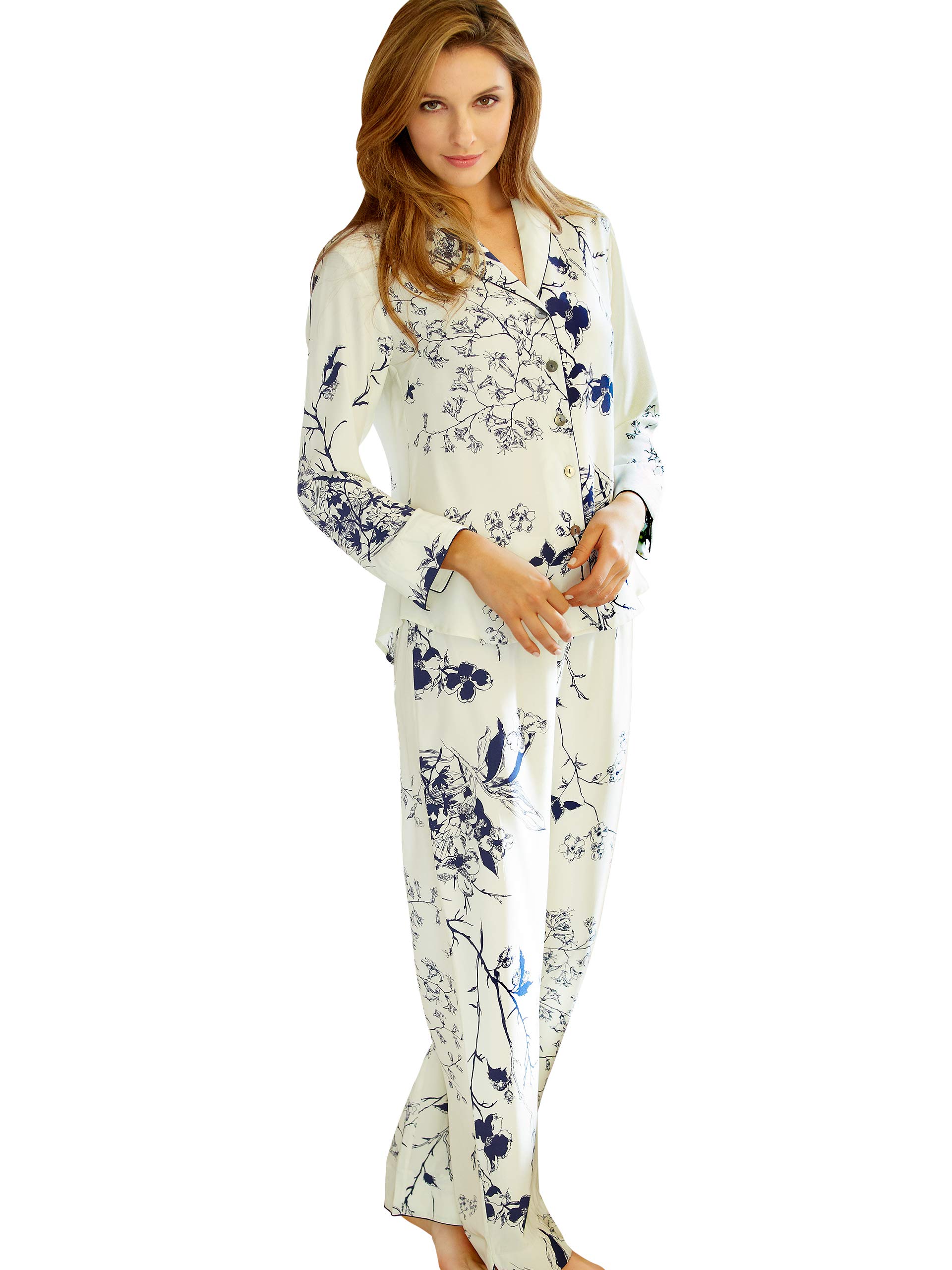 Julianna Rae Natalya Women's 100% Silk Pajama, Midnight Floral, M