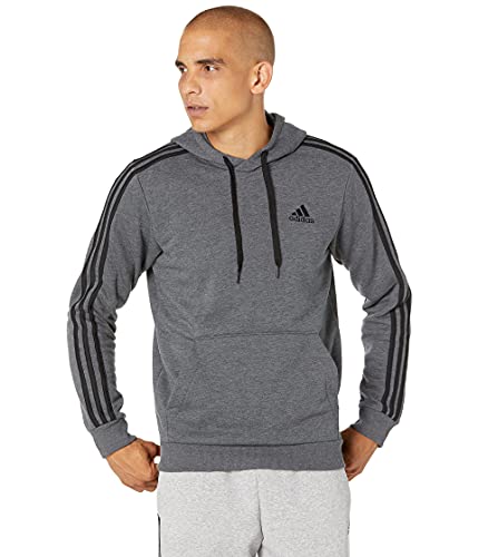 adidas Men's Essentials Fleece 3-stripes Hoodie, Dark Grey Heather/Black, Medium