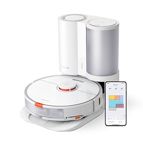 Roborock S7+ Robot Vacuum and Sonic Mop with Auto-Empty Dock, Stores up to 60-Days of Dust, Auto Lifting Mop, Ultrasonic Carpet Detection, 2500Pa Suction, White (Renewed)