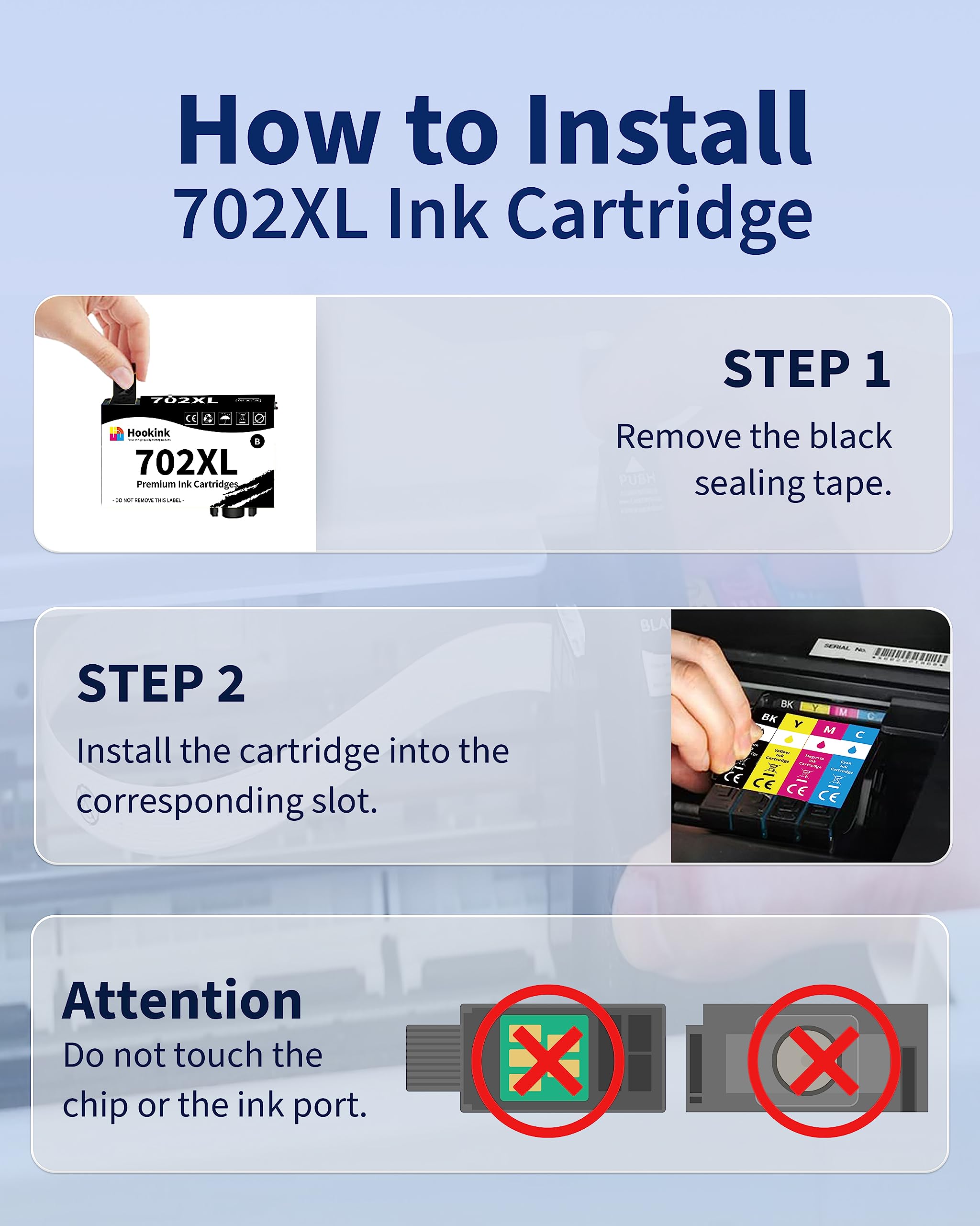 Hookink 702XL Ink Cartridges Combo Pack 5-Pack Remanufactured Replacement for Epson 702 XL Ink Cartridges Work with Workforce Pro WF-3720 WF-3730 WF-3733 (2 Black, 1 Cyan, 1 Magenta, 1 Yellow)