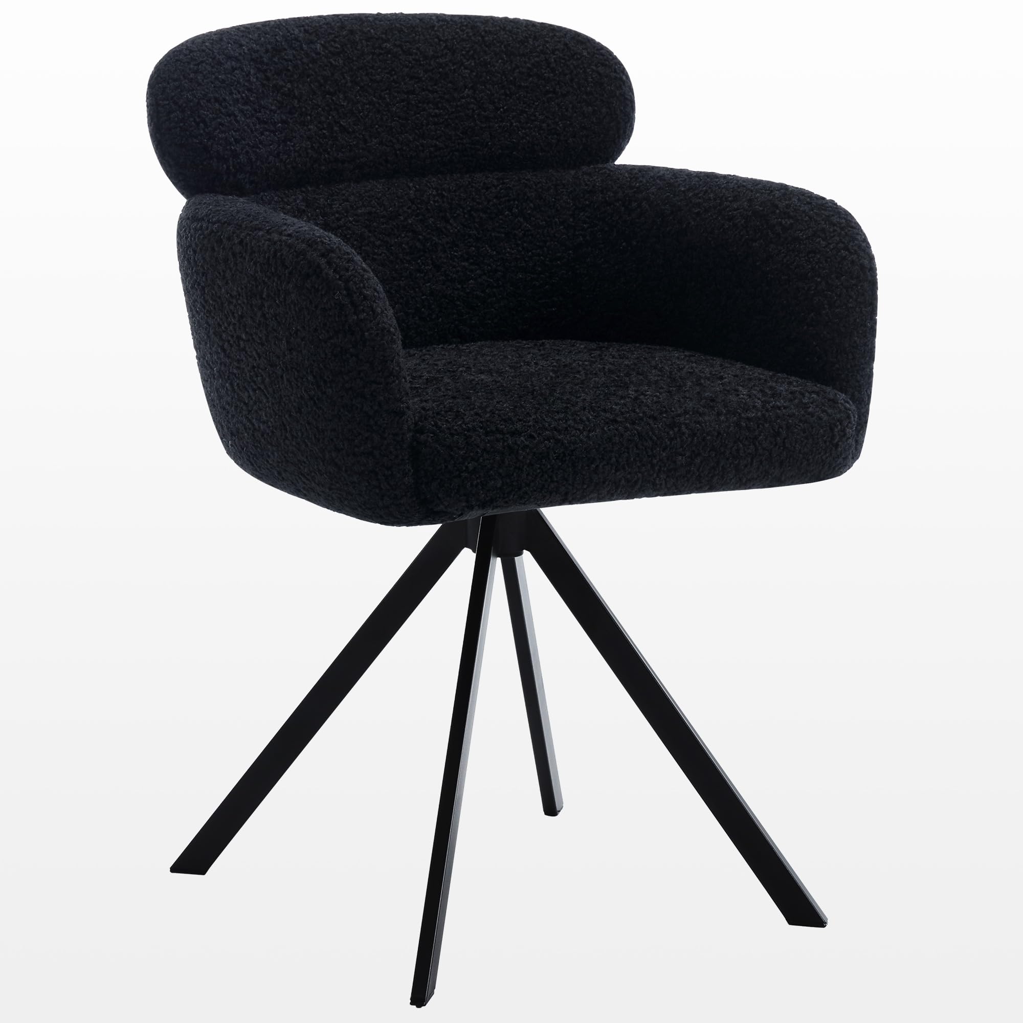 Zesthouse Sherpa Desk Chair No Wheels, Swivel Vanity Chair for Girls Women, Modern Accent Armchair with Extra Backs, Upholstered Computer Task Chair for Living Room Bedroom, Black