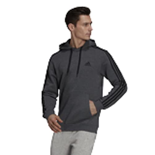 adidas Men's Essentials Fleece 3-stripes Hoodie, Dark Grey Heather/Black, Medium