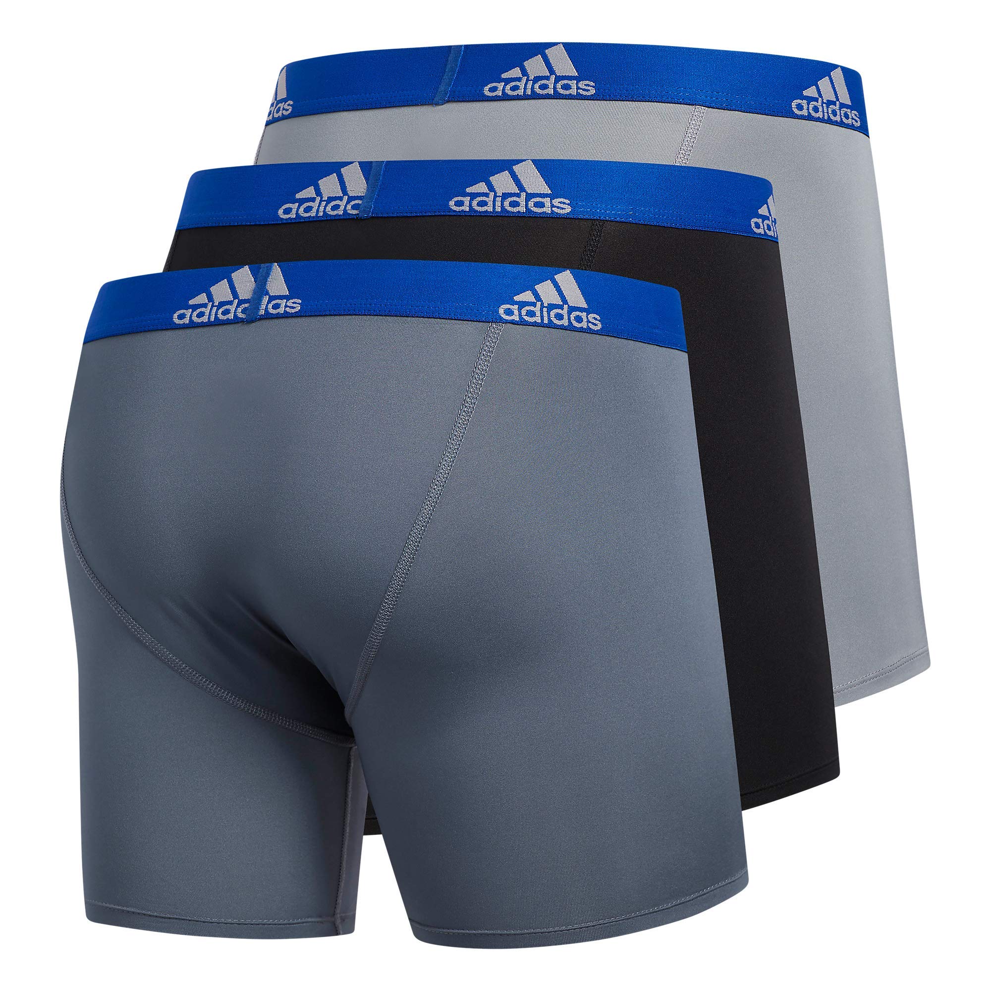 adidas Men's Microfiber Boxer Brief Underwear, Athletic fit (3-Pack), Onix Grey/Black/Collegiate Royal Blue/Performance, Large