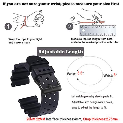 Carty Silicone Watch Band 20mm Premium Quality Waterproof Rubber Quick Release Watch Straps for Men Black Black Buckle