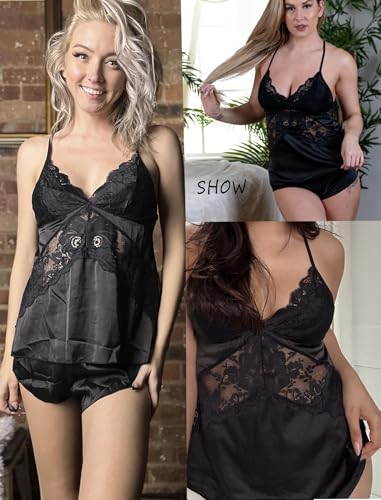Avidlove Women's Silk Pjs Set Satin Pajamas Sets Cami Shorts Sets Women Lace Sleepwear Black