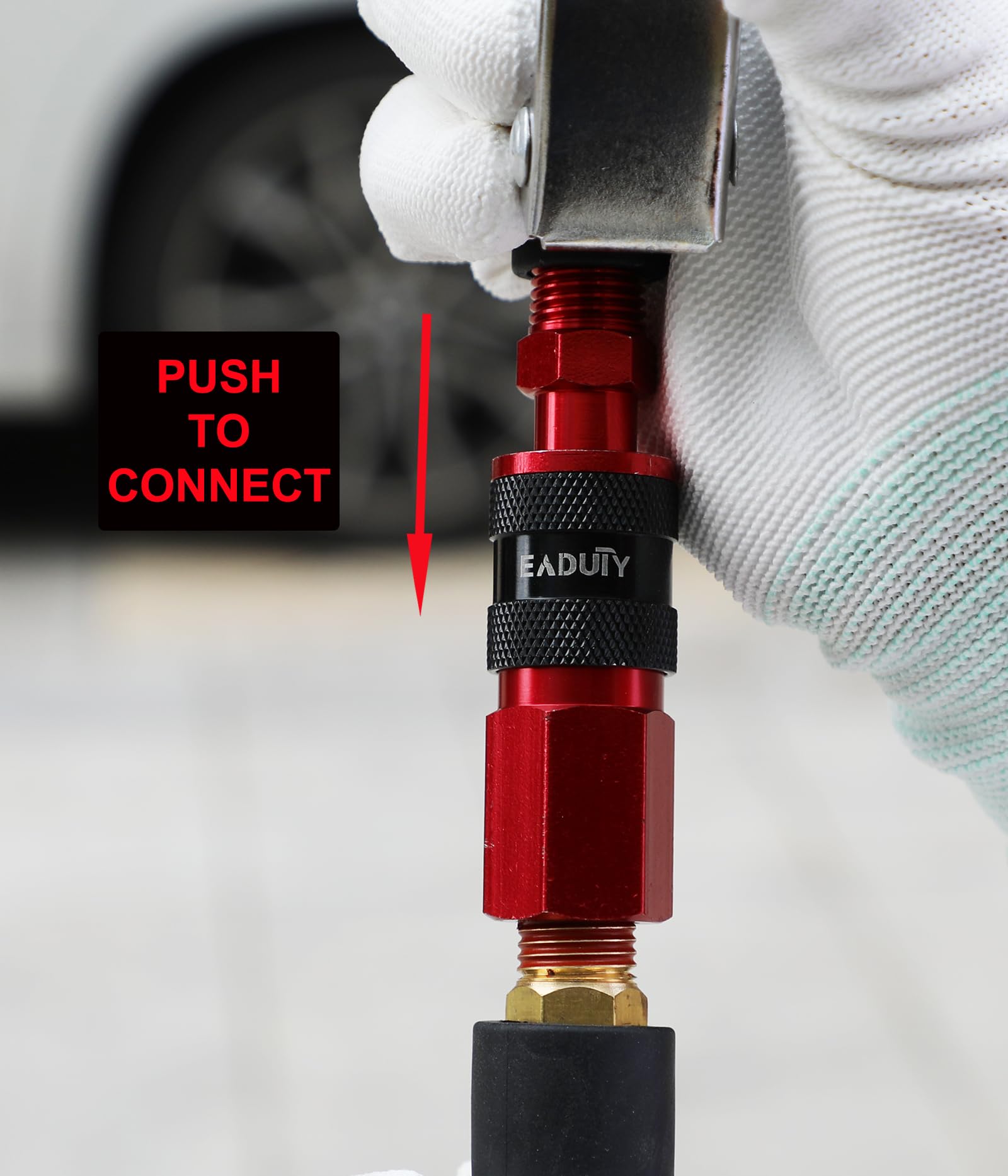 EADUTY Hybrid Air Hose 1/4 In. x 25 ft, Lightweight, Flexible, Durable Air Compressor Hose with Aluminum Universal Quick Coupler and Industrial Plug, Red