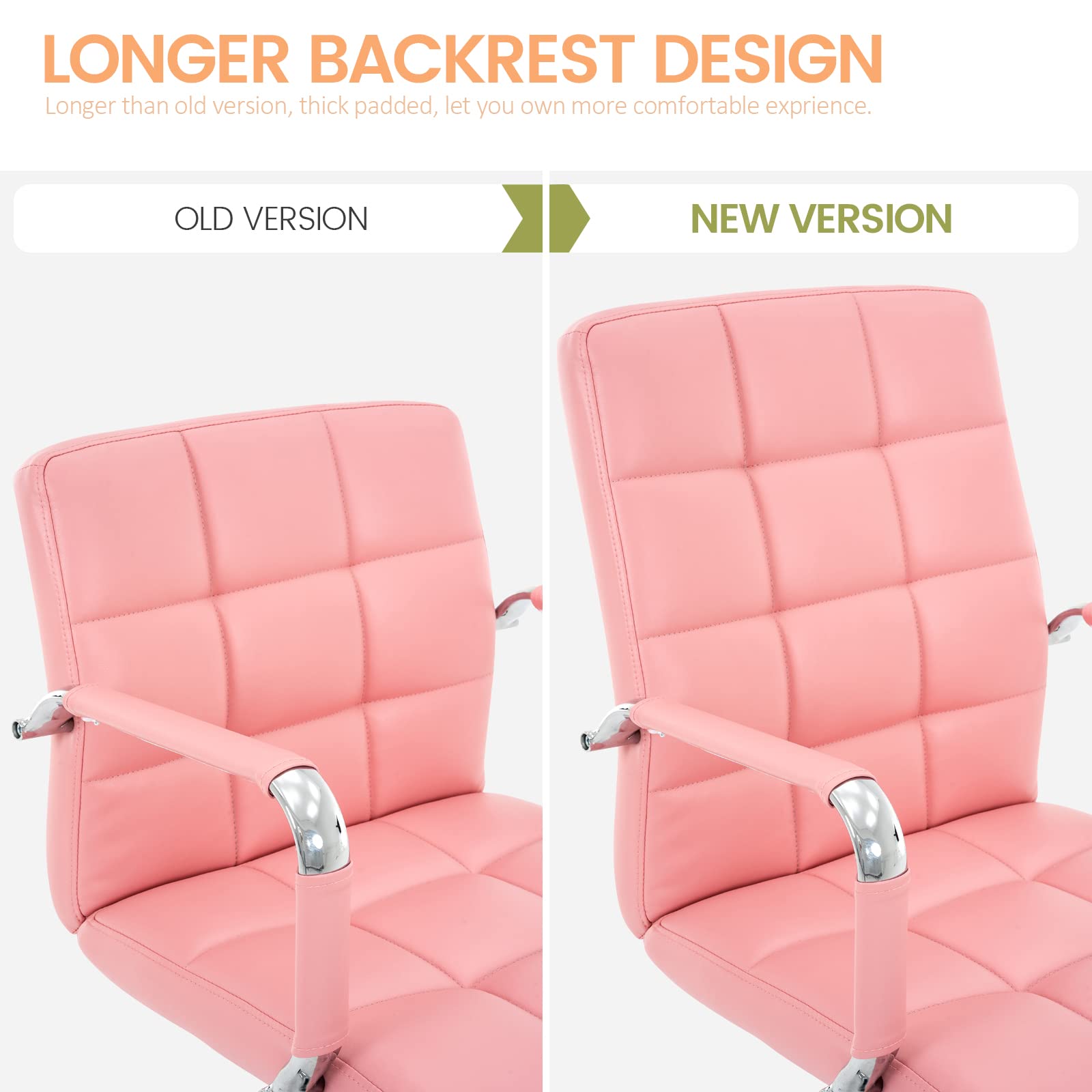 MFD LIVING High Back Desk Chair, Modern PU Leather Home Office Task Chair with Arms, Adjustable Swivel Computer Executive Chair with Wheels (Pink)
