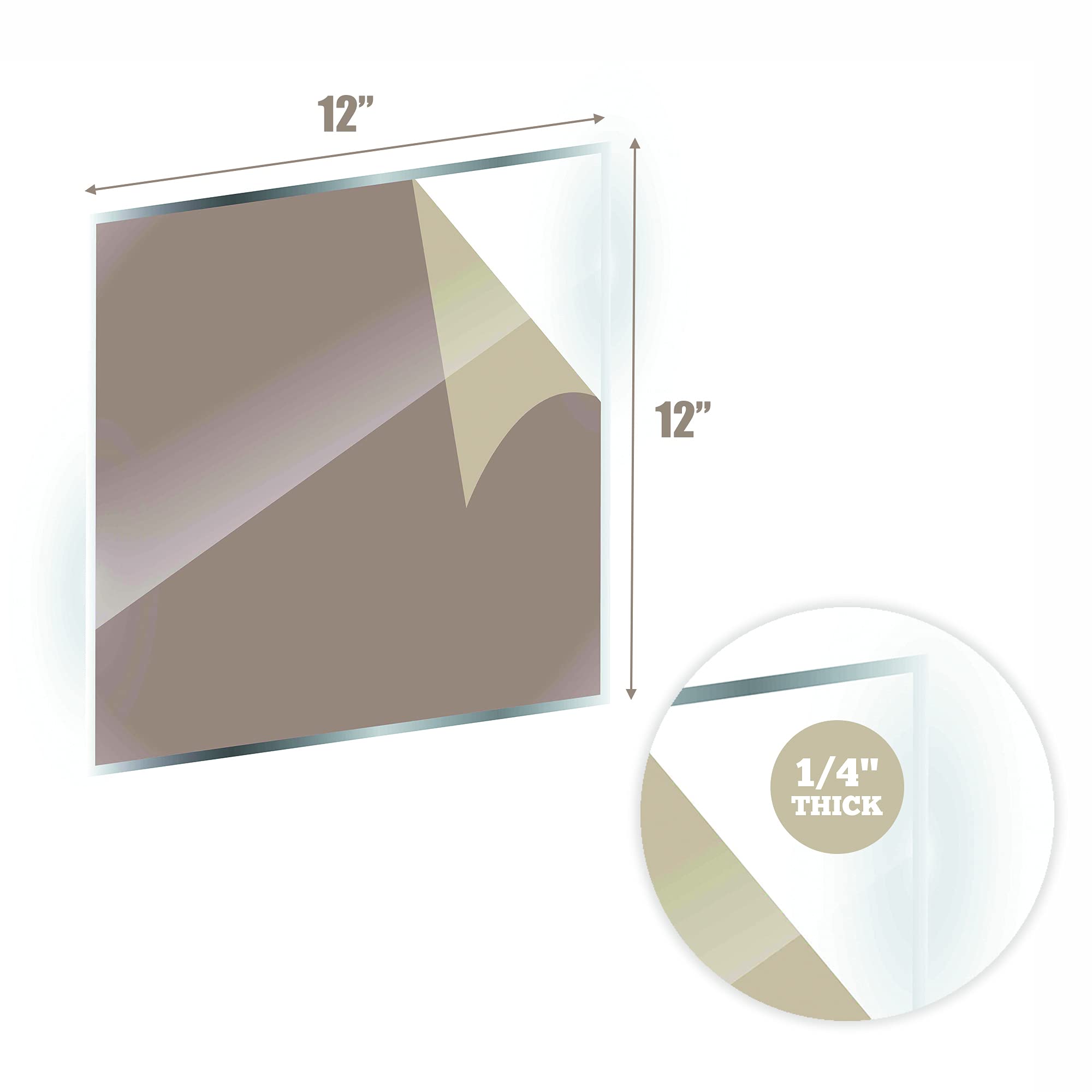 Performore Clear Plexiglass Acrylic Sheet 12x12 Inches, 6mm (1/4 inch Thickness) Unbreakable and Lightweight Substitute for Glasses, Great Use for Sneeze Guard, Shield, Greenhouse, Poster Frames