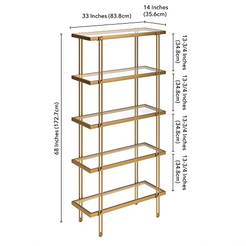 Henn&Hart 68" Tall Rectangular Bookcase in Brass, for Home Office, Living Room