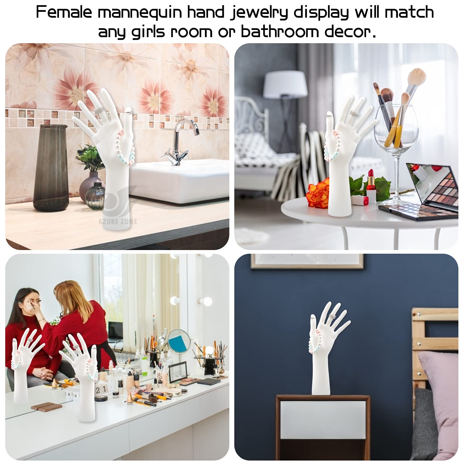 Azure Zone, White Female Mannequin Hand Jewelry Display Holder Stand for Bracelet Necklace Ring